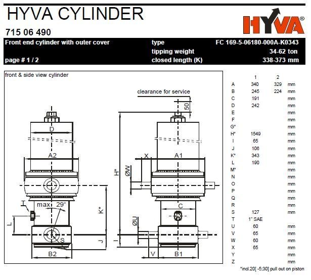 SIŁOWNIK WYWROTU HYVA FC-169-5-06180-000A-K0343, Kraków - części ...